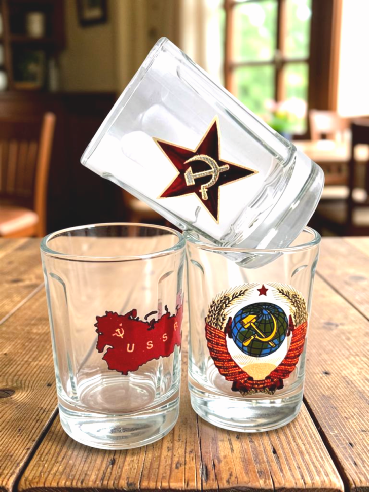 Набор стеклянных рюмок с принтом "СССР" (3 штуки, 50 мл)