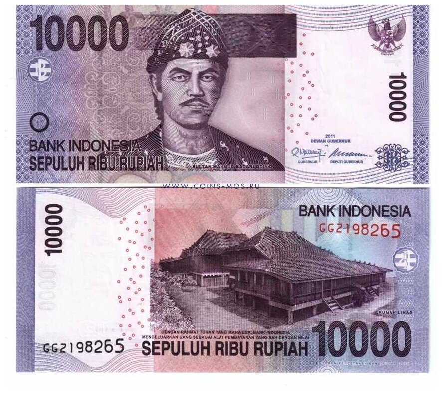 Индонезия 10000 рупий 2010-13 г «султан Махмуд Бадаруддин II» UNC