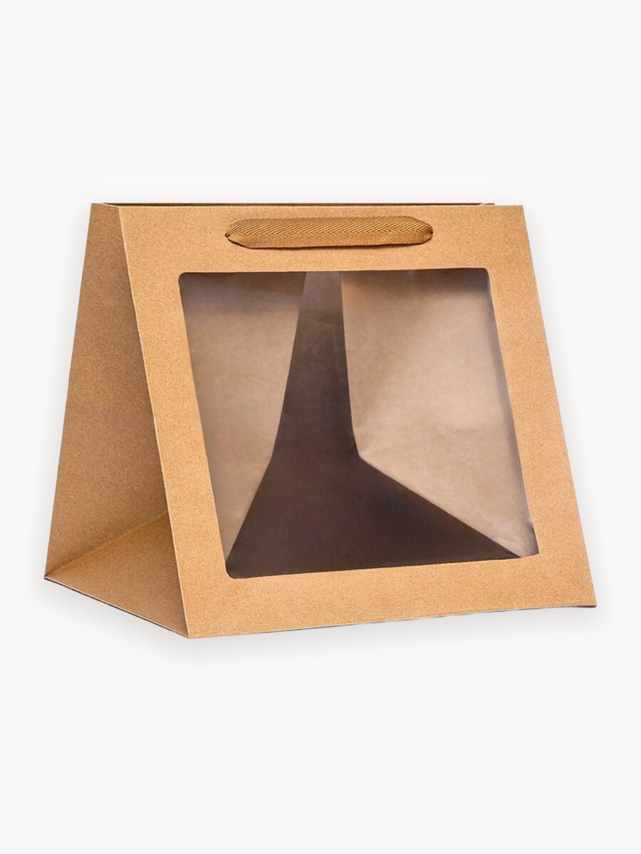 Подарочный пакет, с окном, для кондитерских изделий, коричневый, 30x30x30 см