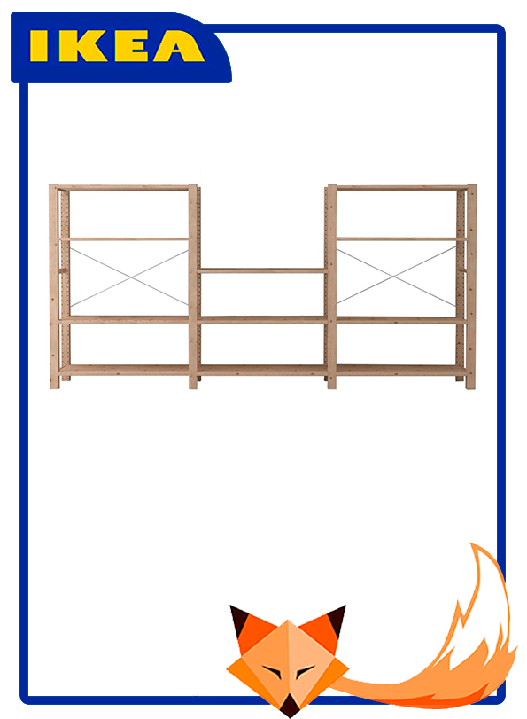Стеллаж IKEA Ivar 259х30х124 см, 11 полок, массив сосны, без покрытия