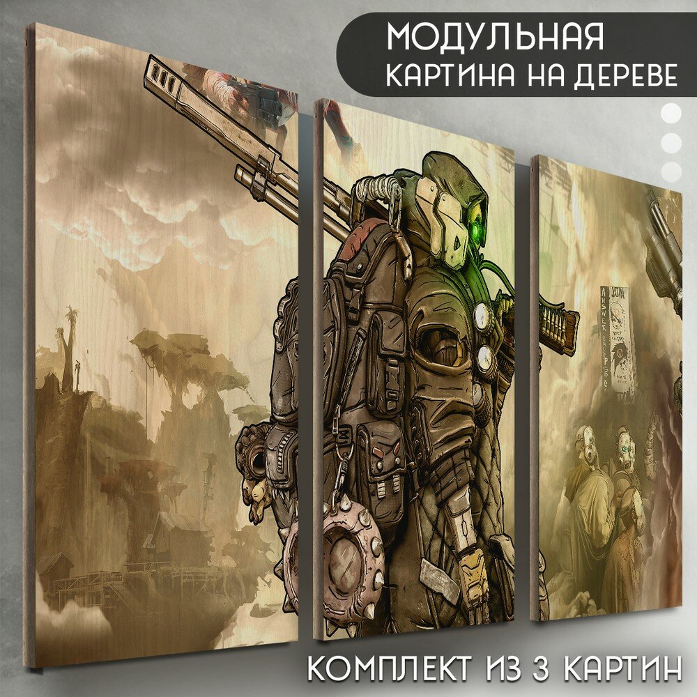 Модульная картина на дереве "игра Borderlands 3 (бордерлендс, Амара, З4лп, Зейн, Моуз, PS, Xbox, PC, Switch) - 6429"