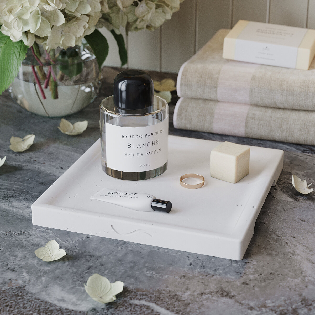 Декоративный поднос MUSKO HOME Dorian Square S, 20x20 см, бетон, белый матовый