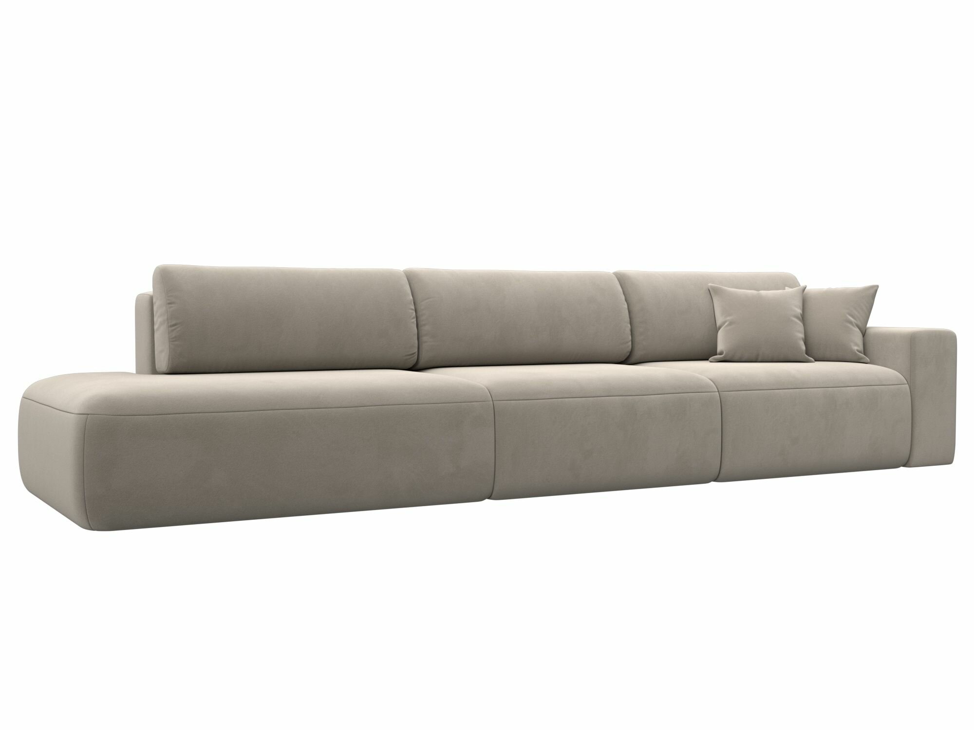 Диван прямой Лига-036 НПБ Модерн Лонг подлокотник справа, микровельвет, механизм еврокнижка, бежевый, 365x111x84см. Хит Диванов