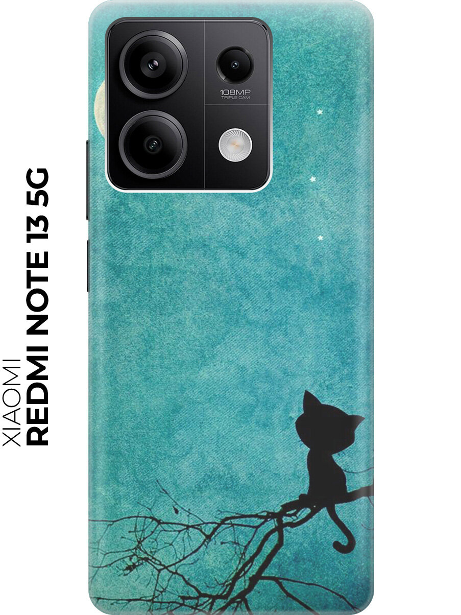 Силиконовый чехол на Xiaomi Redmi Note 13 5g / Сяоми Редми Ноут 13 5г с рисунком "Котенок и луна"