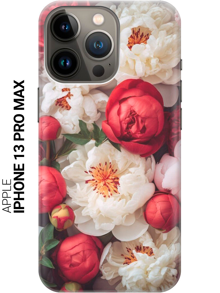 Силиконовый чехол на Apple iPhone 13 Pro Max / Эпл Айфон 13 Про Макс с рисунком "Красно-белые пионы"