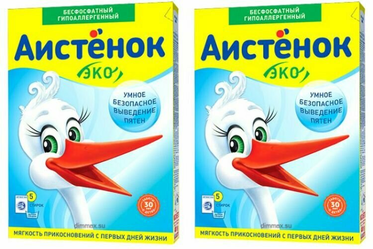Аистенок Стиральный порошок для детских вещей ЭКО, бесфосфатный, 400 г, 2 уп