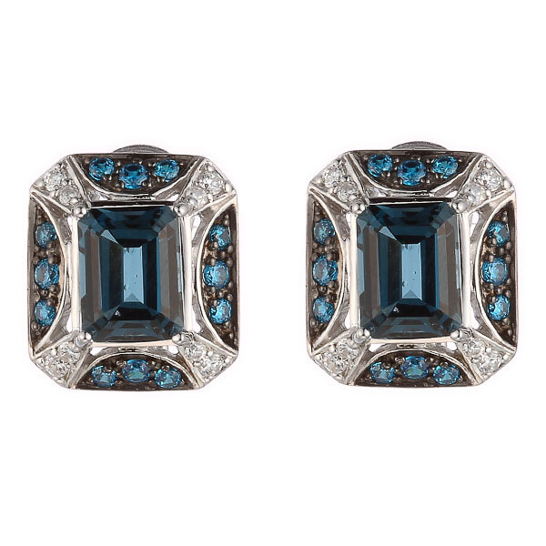 Серьги, серебро, 925 проба, Лондон топаз, фианит