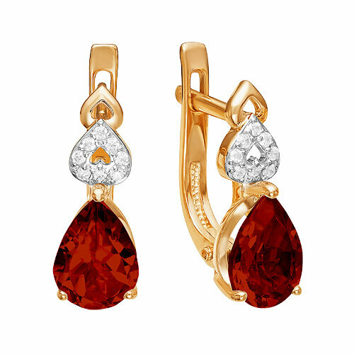 Серьги, золото, 585 проба, фианит, гранат