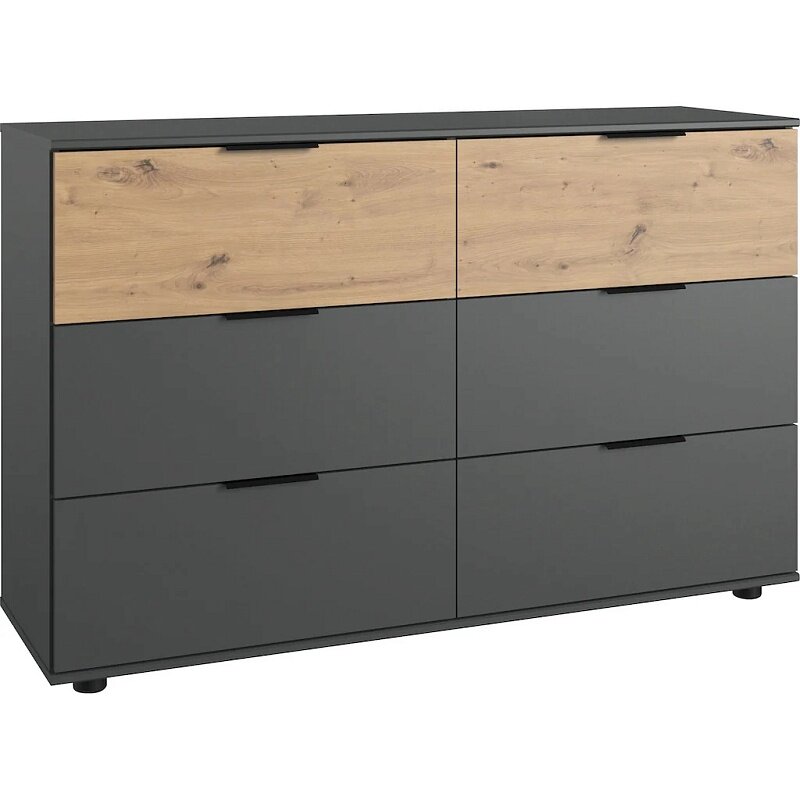 Комод МебельЛэнд24 Париж - 3 Графит 130x41x83 серый с 6 ящиками