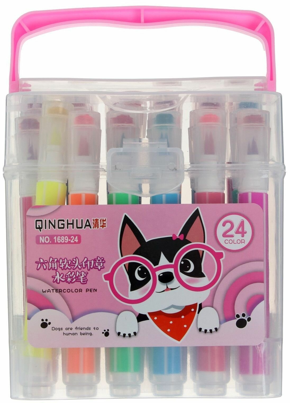 Фломастеры 24 цвета с печатью для детей, набор толстых маркеров со штампами для рисования и детского творчества в пластиковом пенале, вентилируемый колпачок, цвета микс