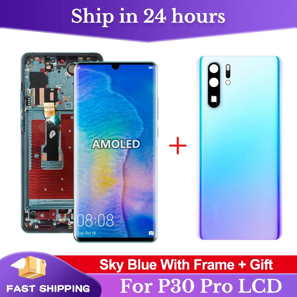 6,47 "Amoled для huawei P30 Pro ЖК-дисплей с сенсорным экраном в сборе, замена Blue Frame Cover