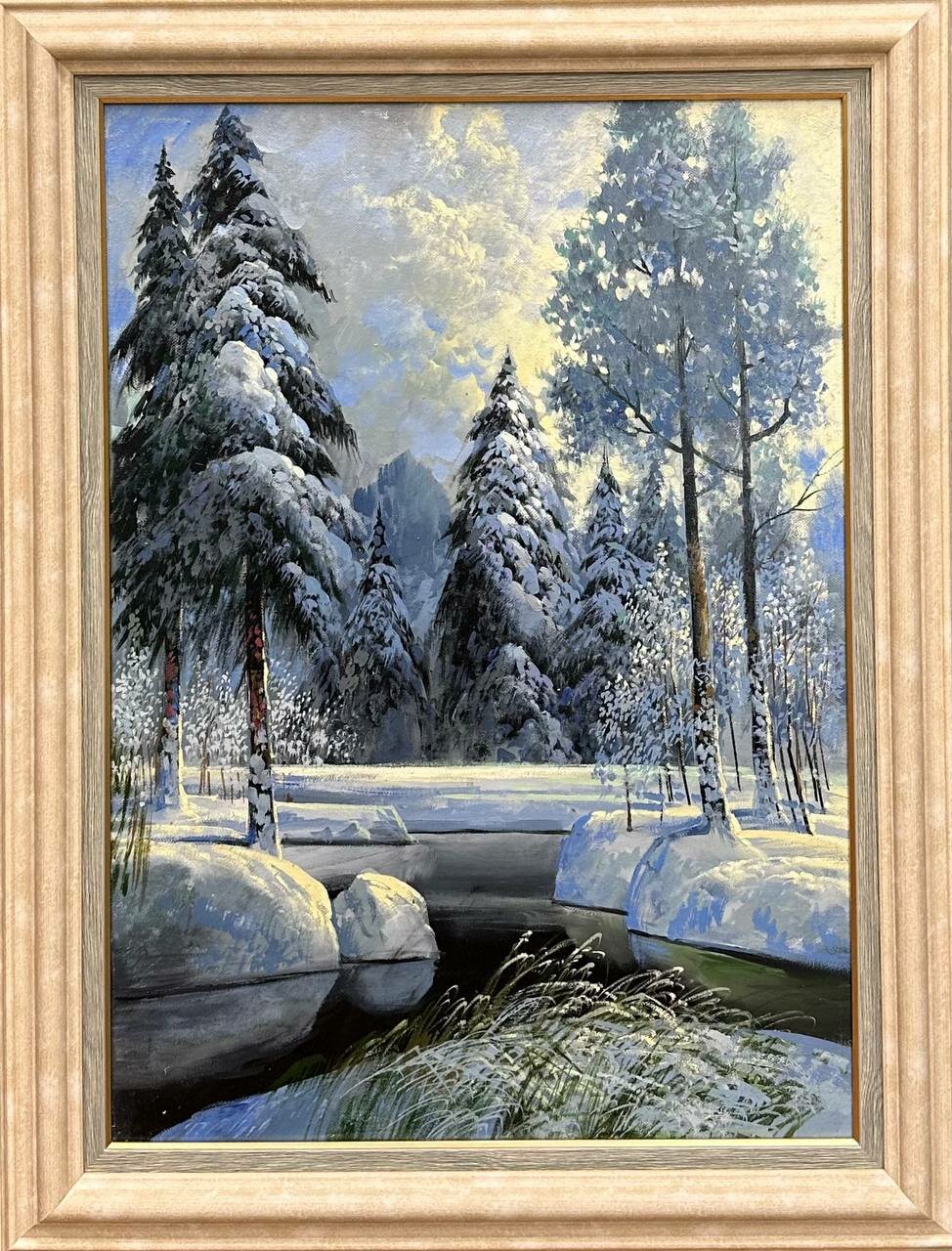 Картина маслом, зимний пейзаж "Красавица зима" 1