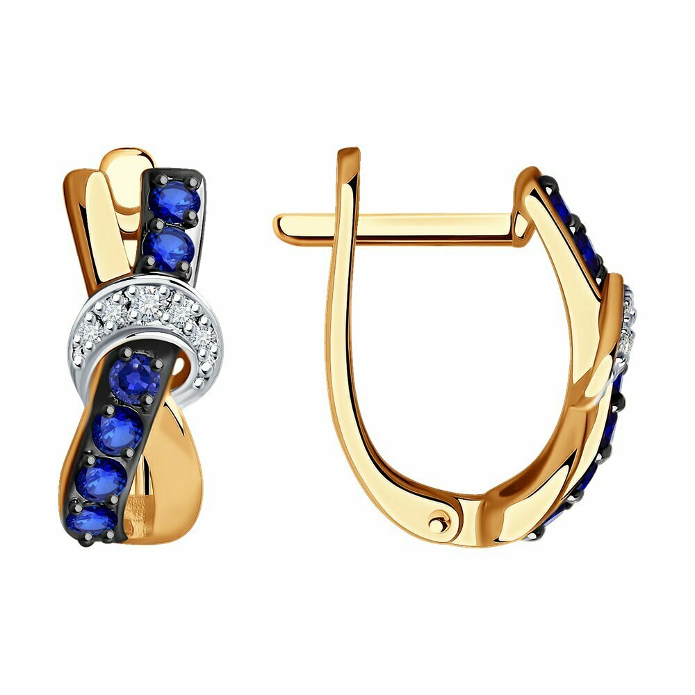 Серьги, красное золото, 585 проба, сапфир, бриллиант