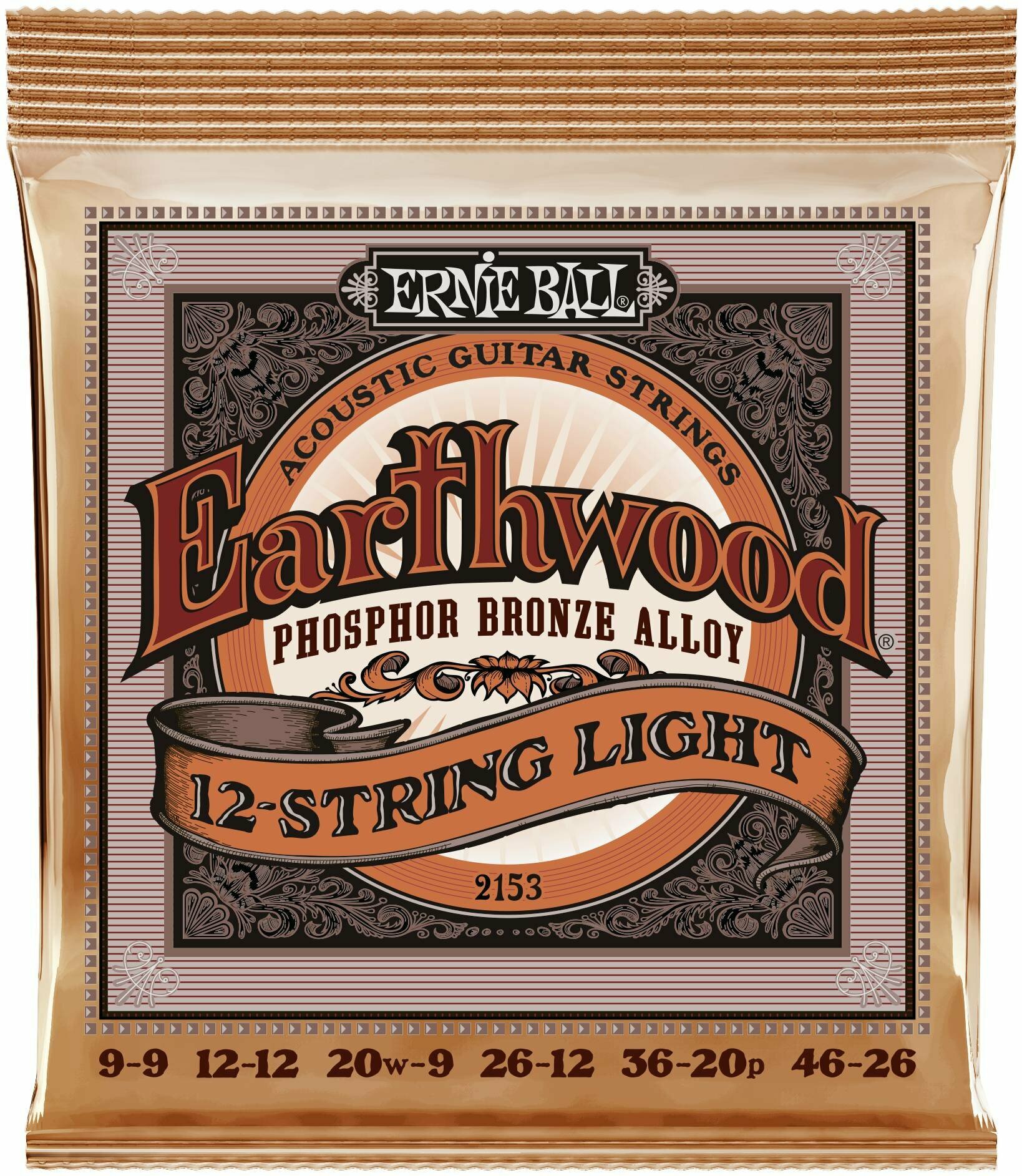 ERNIE BALL 2153 Earthwood Phosphor Bronze Light 9-46 - Струны для акустической 12-струнной гитары