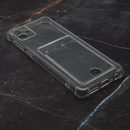 Силиконовый чехол с карманом для карт Samsung A04 С углами, прозрачный