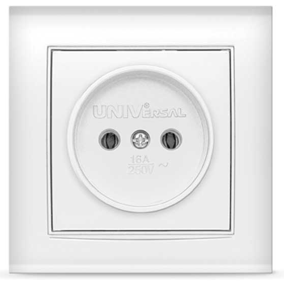 Розетка силовая штепсельная UNIVersal / Юниверсал Бриллиант 16А 220В белая, 1-местная без заземляющих контактов, скрытая установка 7947588 / электрооборудование