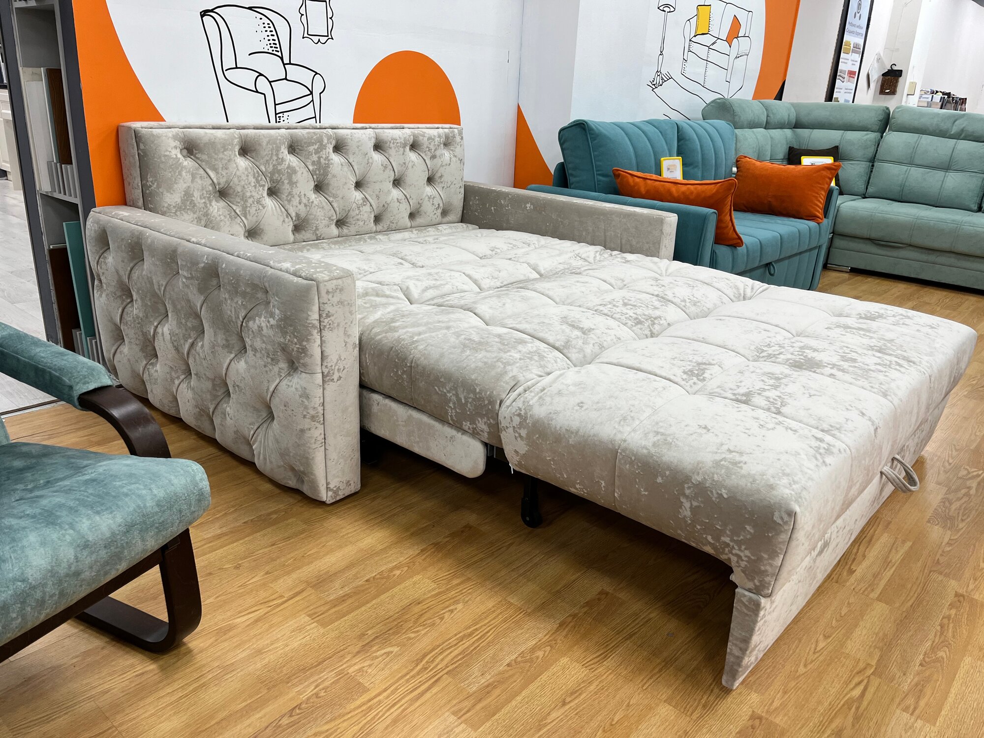 Диван с механизмом аккордеон Ольмо на металлокаркасе ортопедический