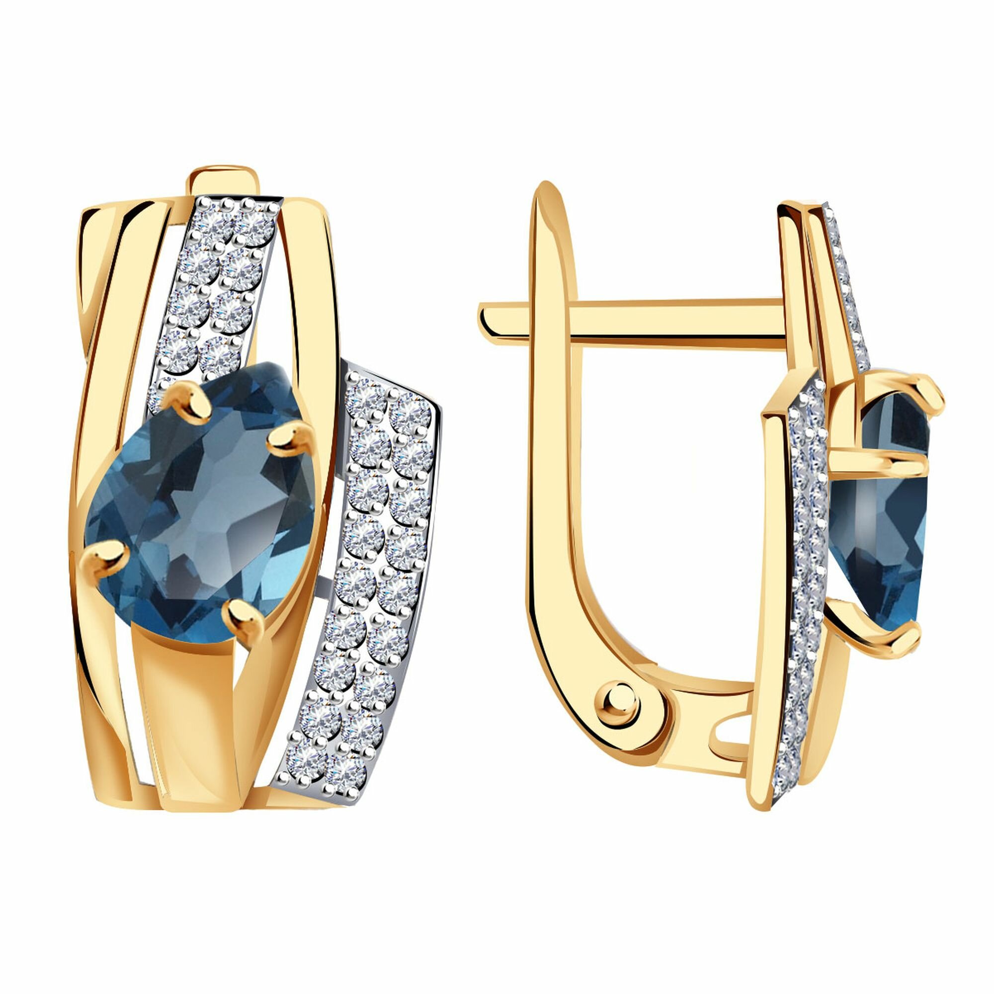 Серьги, красное золото, 585 проба, фианит, Лондон топаз