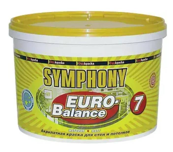 Краска для Стен и Потолков Финкраска Symphony Euro Balance 7 10л Акриловая, Матовая, Белая для Сухих и Влажных Помещений, Пластиковая Банка / Симфония Евро Баланс 7.