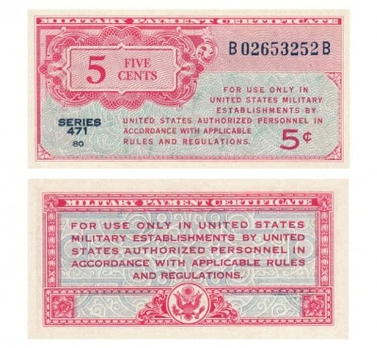 5 центов 1947 США военный платежный сертификат, сувенирная копия, банкноты и купюры редкие коллекционные
