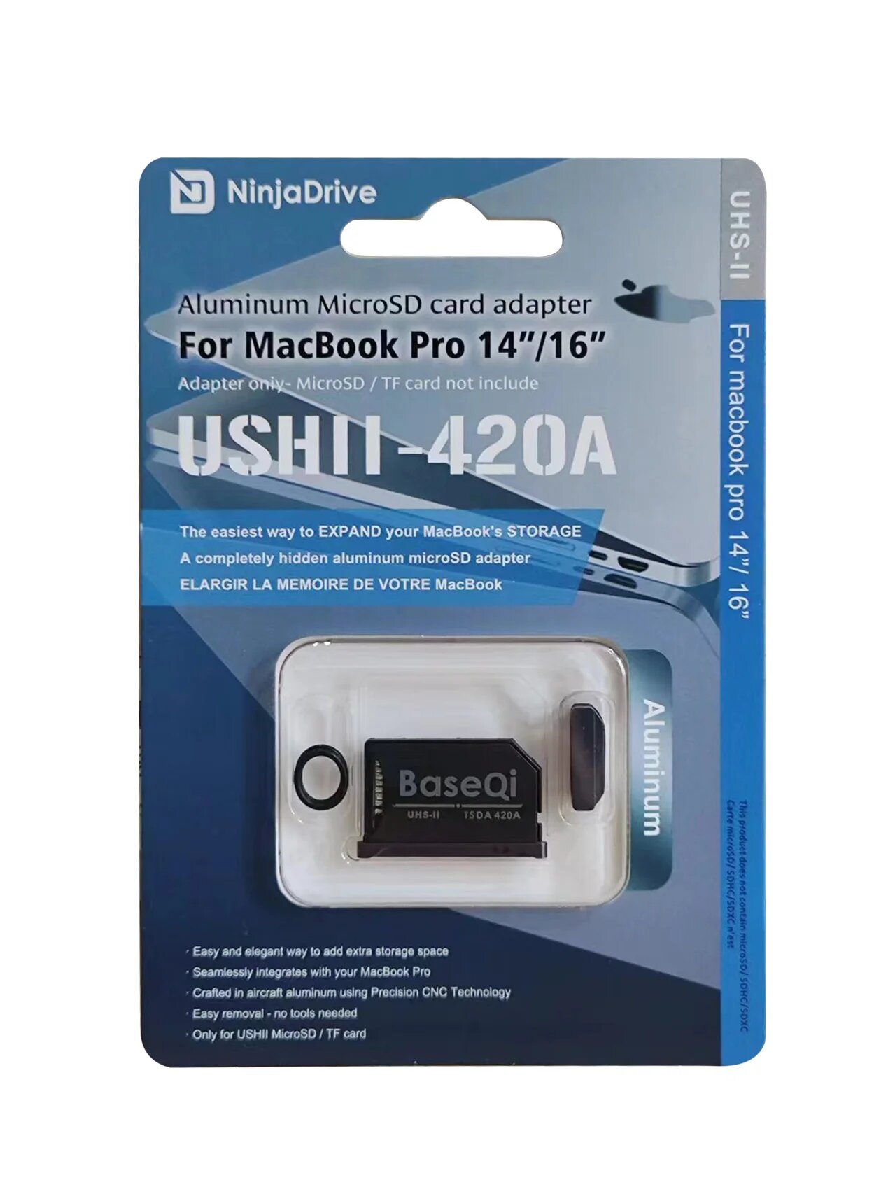 BaseQi MacBook 420AHB Черный алюминиевый невидимый адаптер для карт Micro SD/TF для MacBook Pro Retina 14/16-дюймовый устройство чтения SD-карт