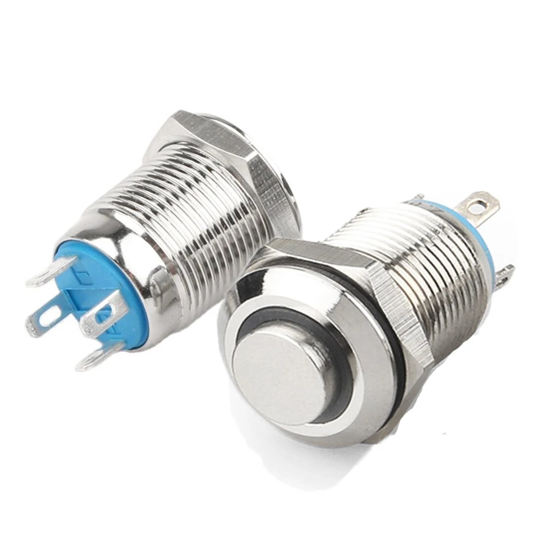 Кнопка выключатель 12мм, алюминий, ON-OFF-ON, Blue ring led, 3-6V