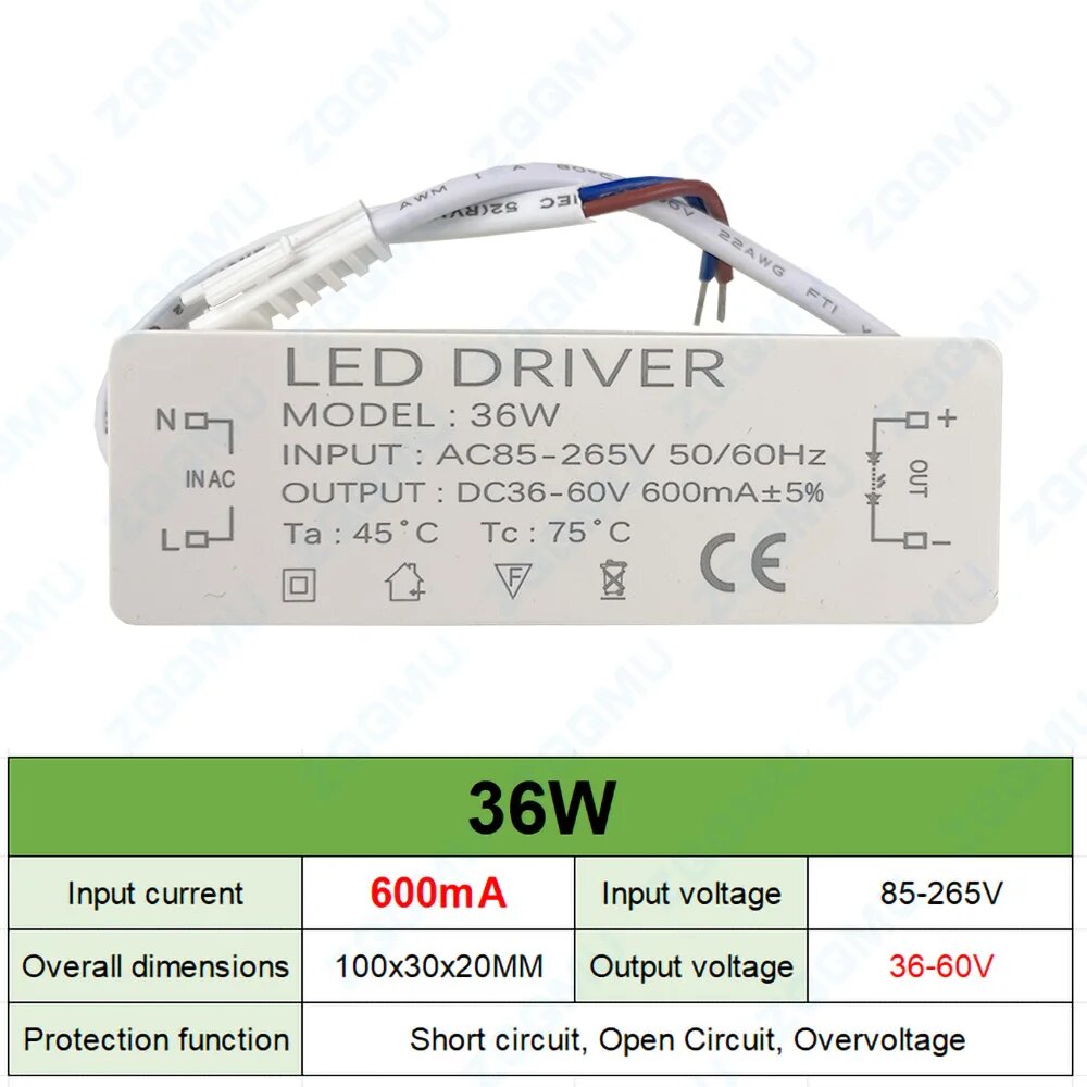 LED драйвер 36W, 36-60V, 600mA
