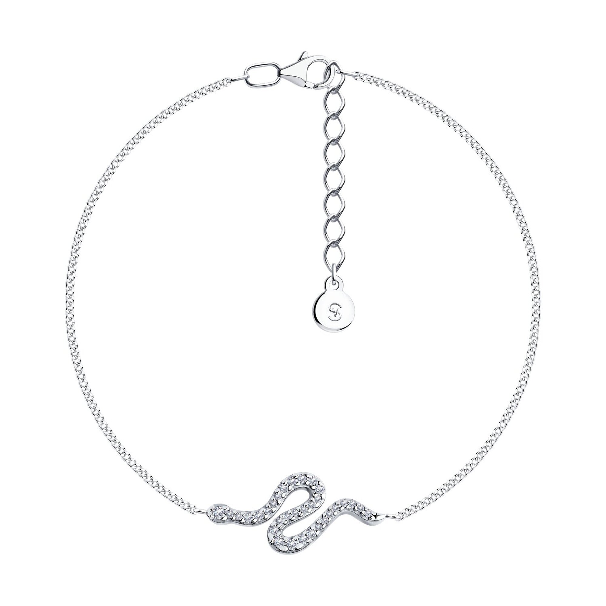 Браслет, серебро, 925 проба, родирование, фианит