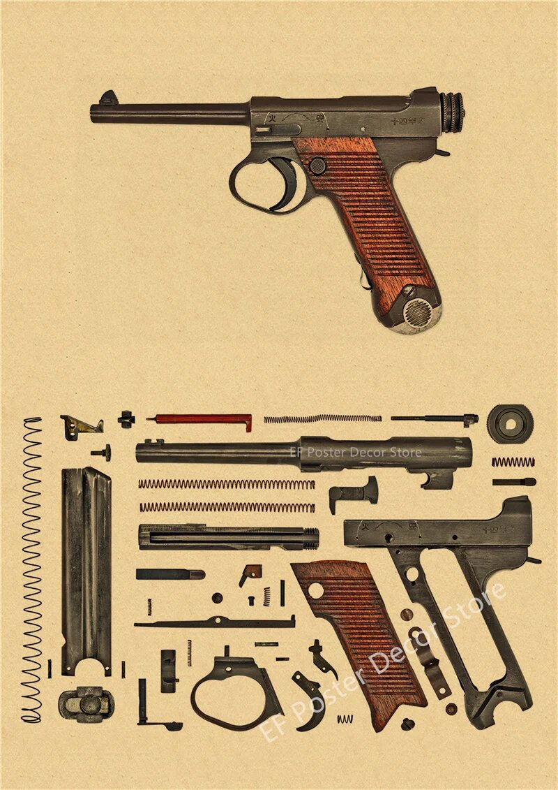 Ретро плакат с пистолетом Luger A3, цвет 26