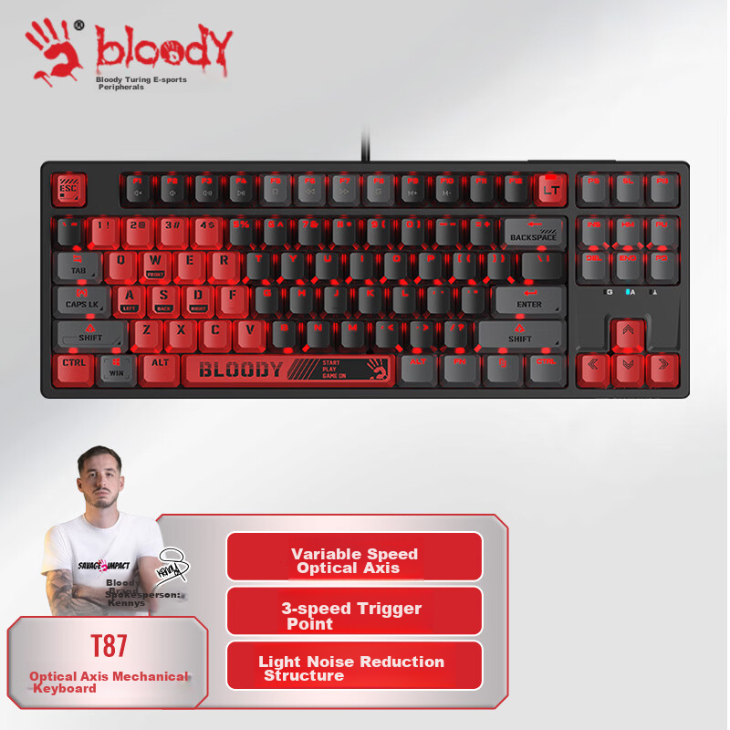 Проводная механическая клавиатура A4TECH T87 Blood Hand Phantom LT3 Player, E-Sports Red, 87 клавиш