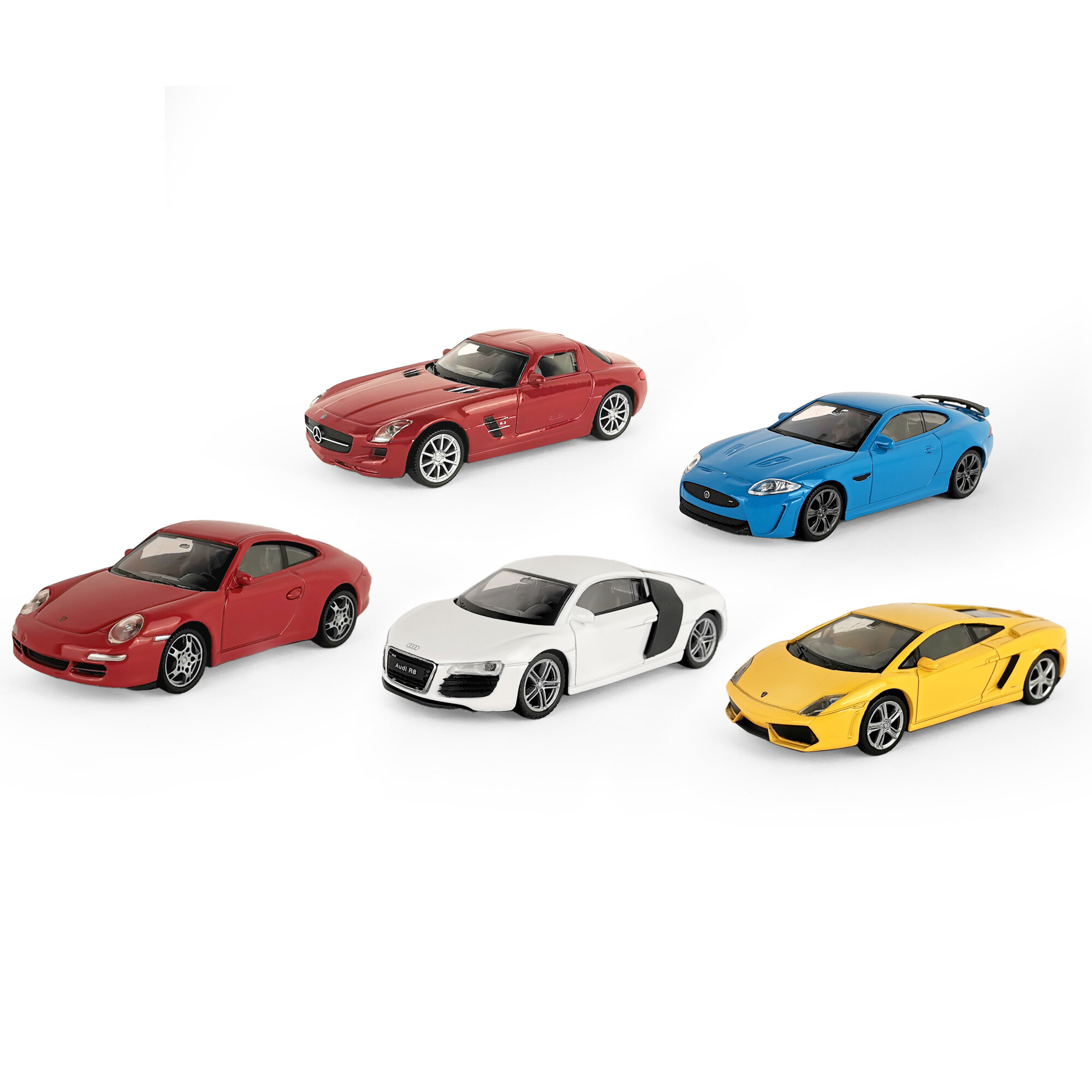 Набор 44000-5SG(B) WELLY 1:43 Lamborghini Gallardo Porsche 911 Audi R8 Mercedes-Benz SLS Jaguar XK 5 шт