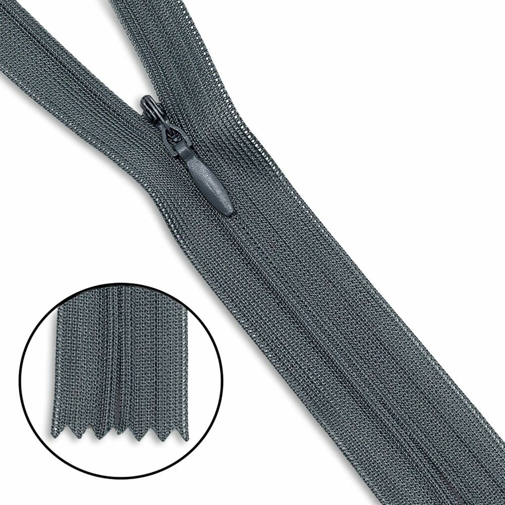 Молния айрис потайная неразъемная т3 50 см нейлон F320 серый, 10 шт