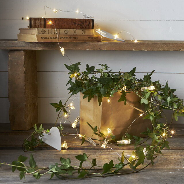 Светодиодная гирлянда Прищепки Clippy на батарейках 2.9 м, 30 теплых белых LED ламп, серебряная проволока, IP20, Star Trading, 729-14