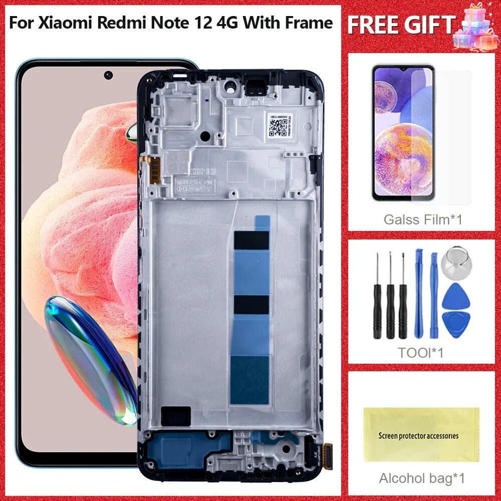 Для Xiaomi Redmi Note 12 4G 23021RAAEG 23021RAA2Y ЖК-дисплей, дигитайзер сенсорного With Frame