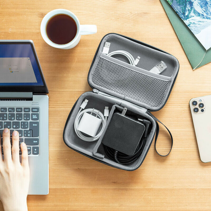 SANWA SUPPLY Travel Portable Hard Shell Data Cable Power Bank Storage Bag Digital Accessories Organizer Bag