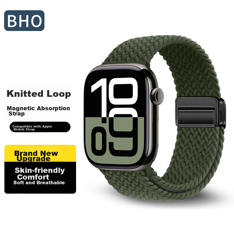 BHO Suitable for Apple Watch Band, Apple Watch S10/ultra2/s9/se Braided Loop Band, IWatch S8/7/6/5/4 Nylon Magnetic Buckle Watch Strap