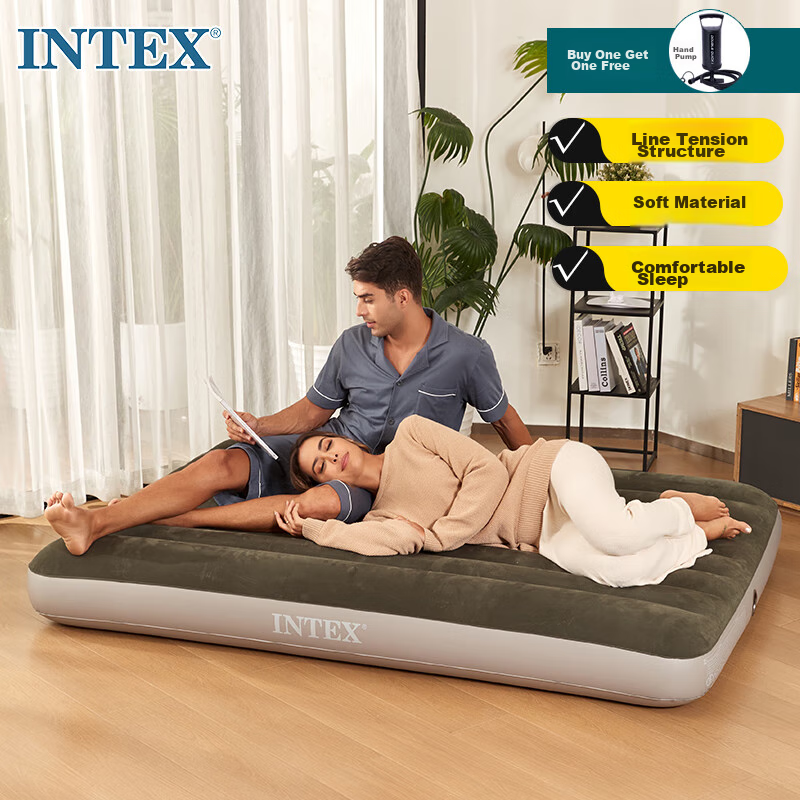 INTEX 64108W Inflatable Mattress, Camping Outdoor Moisture-Proof Mat, Car And Home Companion Care Nap Lounger, Double Folding Bed