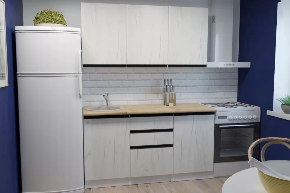 Кухонный гарнитур Герда Амели нормал 1500 мм, каркас ЛДСП, фасад ЛДСП, Белый/Дуб грей