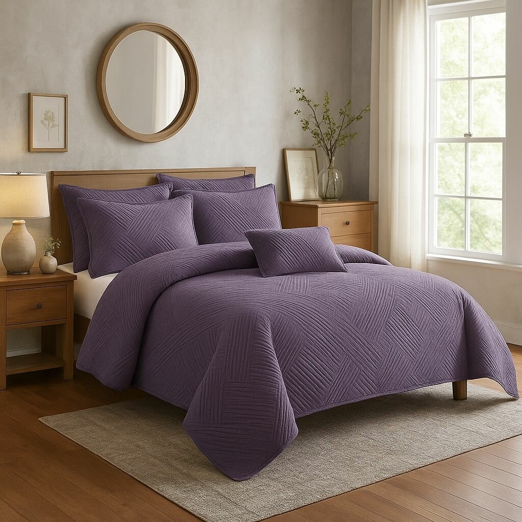 Покрывало на кровать велюр 220х240 Евро - Фиолетовый / Покрывало на кровать / Покрывало на диван