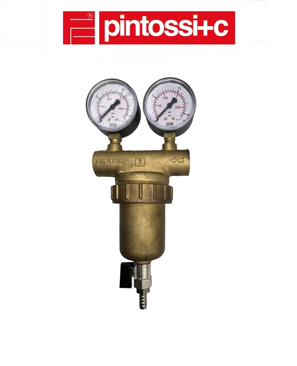 Фильтр ручной промывки с двумя манометрами, латунный, PINTOSSI+С 1/2"