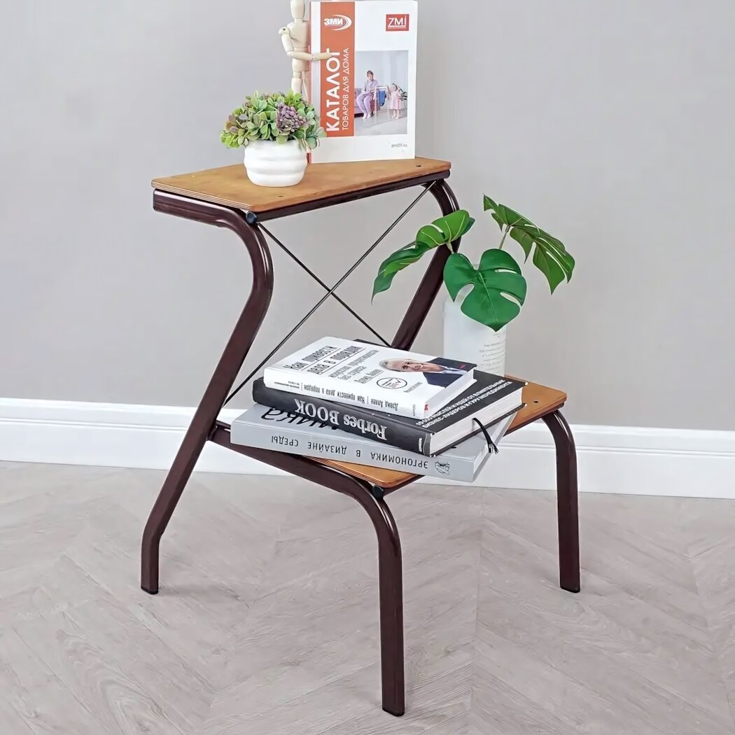 Табурет-стремянка «Конёк» коричневый, сталь, легкая и практичная для дома