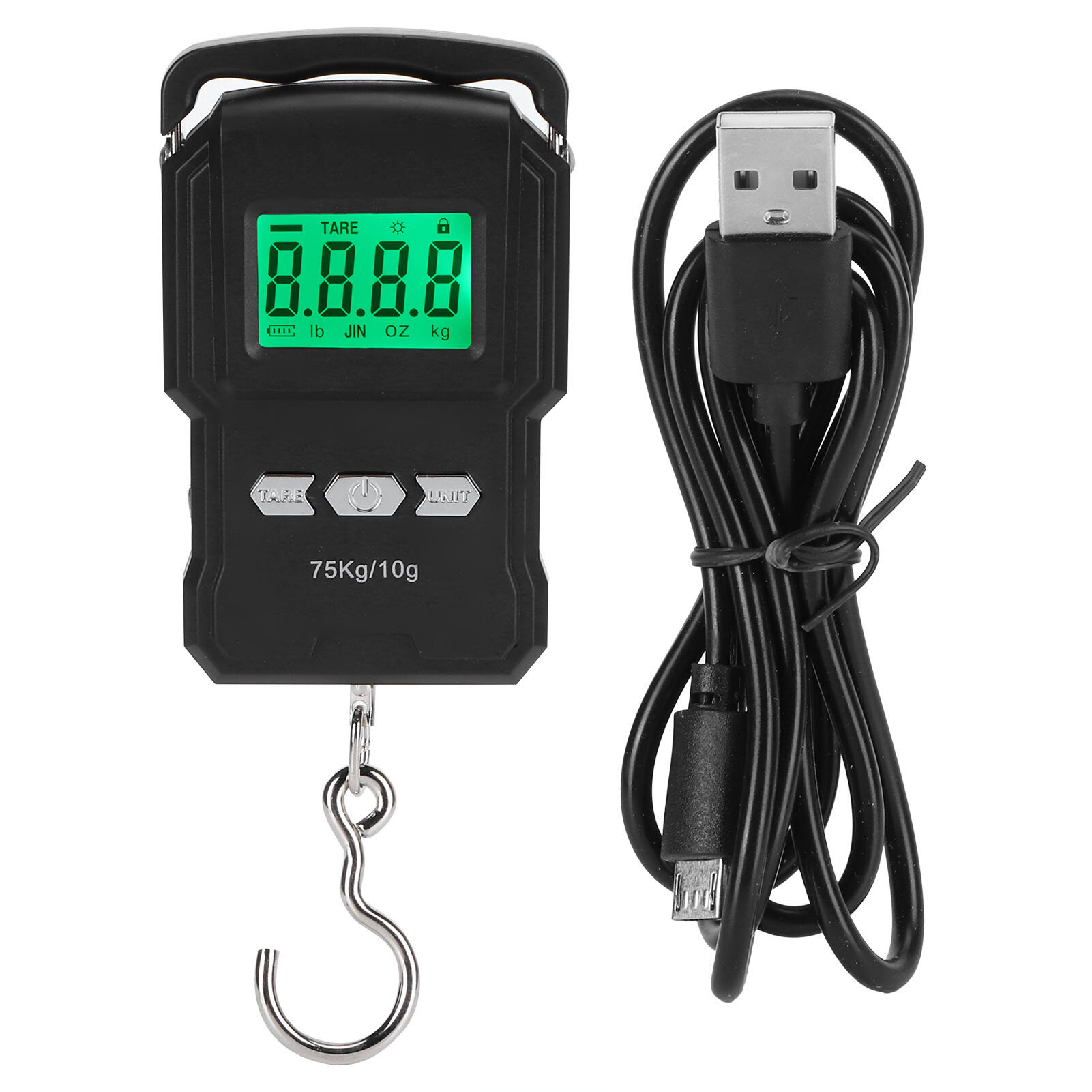 Portable Digital Scale Display Hanging Hook Electronic with Measuring Tape 75kg