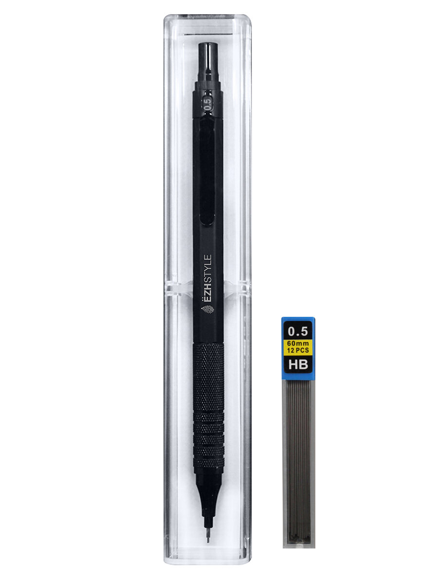 Карандаш механический 0.5 мм с ластиком металлический черный