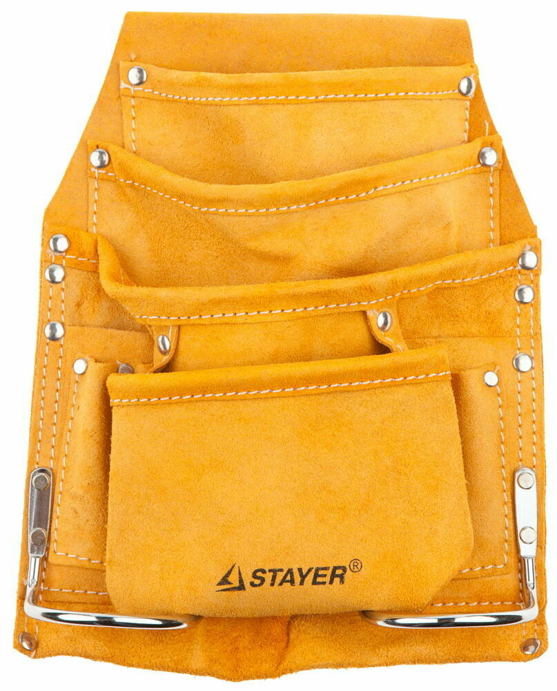 STAYER кожаная, 2 скобы, поясная сумка для инструментов с 8 карманами (38505)