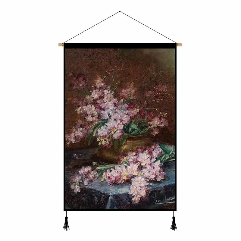 Винтажный цветочный холст с масляной живописью, 65x90 см, европейский стиль для декора стен в гостиной, хлопковая ткань