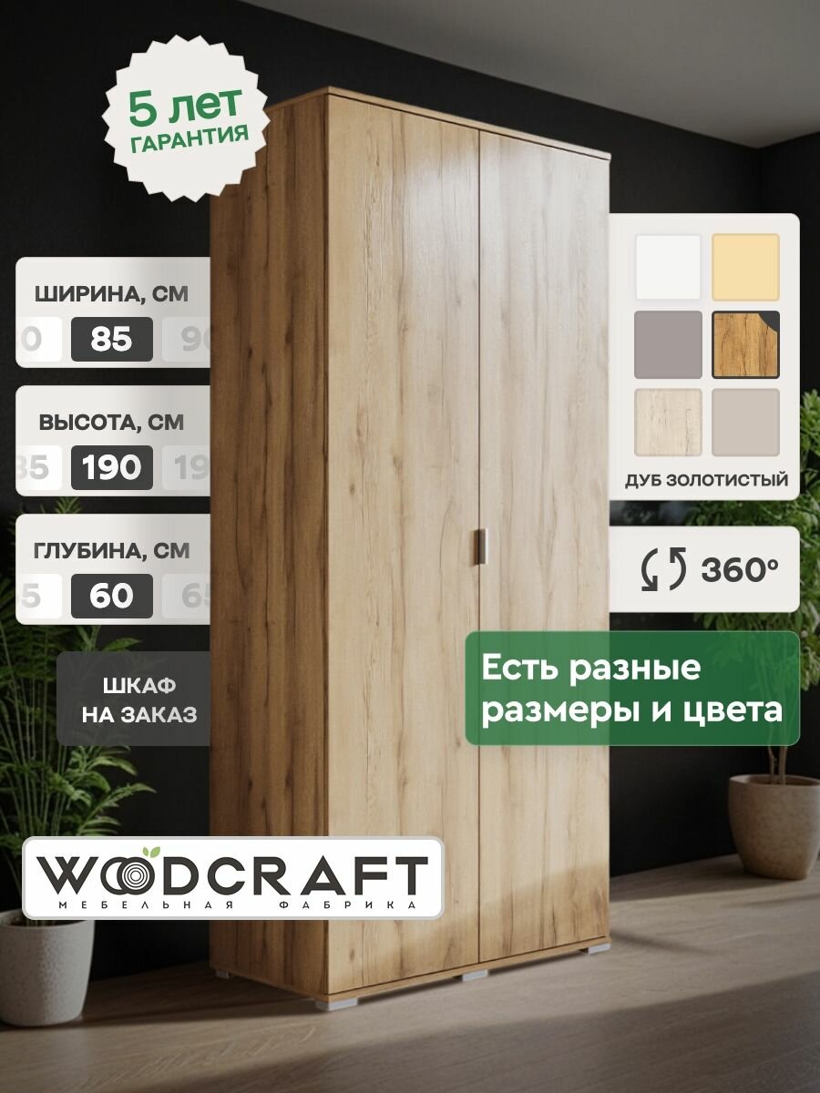 Шкаф для одежды распашной 85х60х190 Дуб Золотистый, Соло 2.3