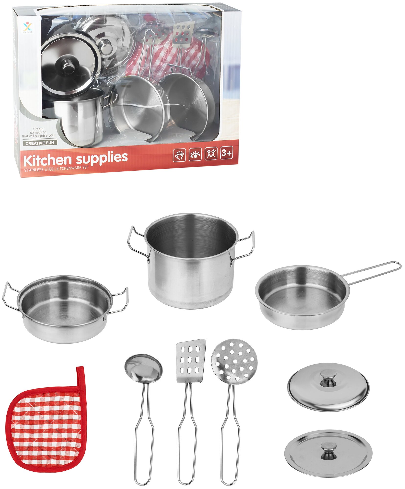 Набор игровой посуды для детей "Маленький повар" с фартуком и колпаком