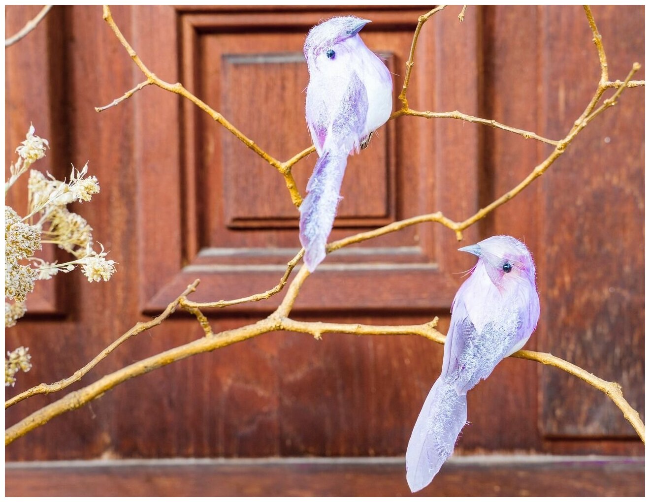 Набор декоративных птичек птички-неженки на клипсе, перо, сиреневый, 16 см, 2 шт, Kaemingk 727081-1