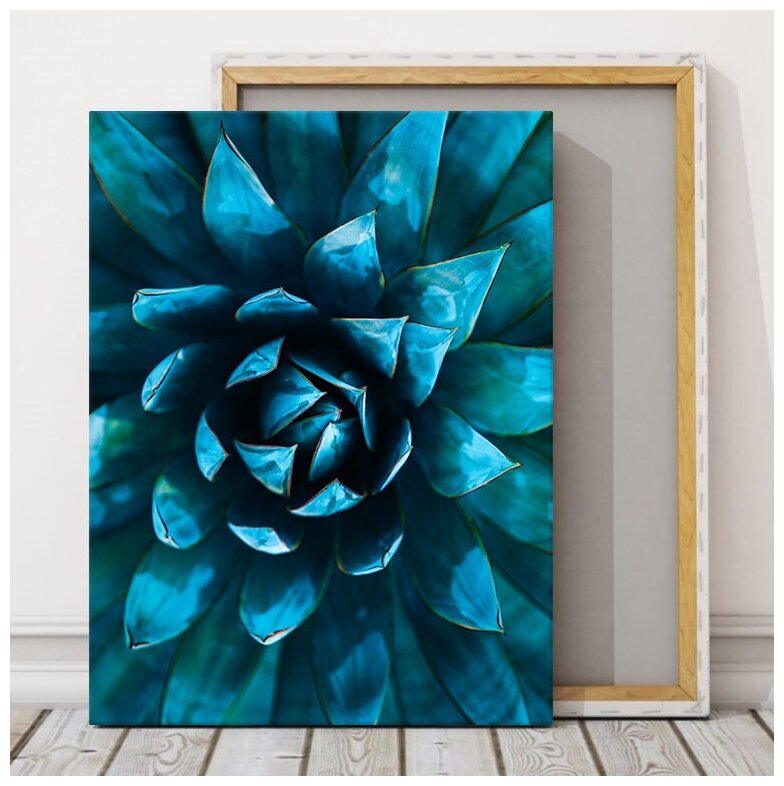 Картина на холсте "Бирюзовый цветок" 50х70 см, на стену для интерьера