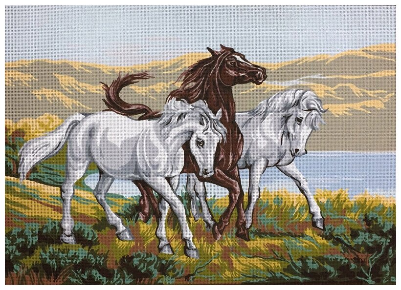Канва жесткая с рисунком Три коня 60 x 80 см GOBELIN L. DIAMANT 10.555